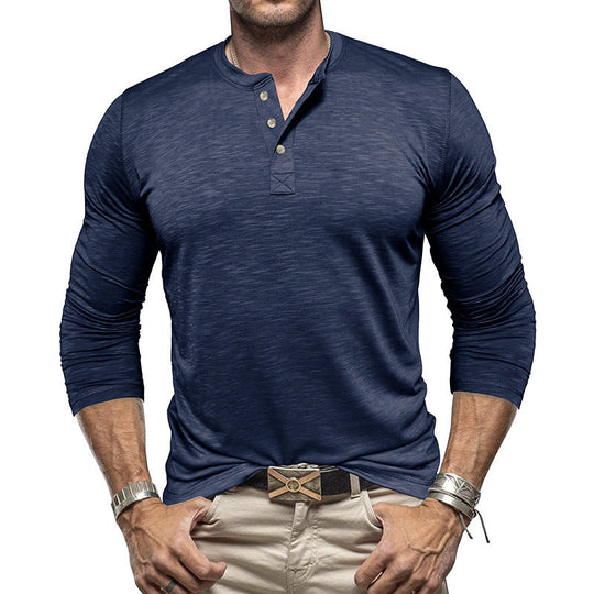 Men's Long-sleeved Henry Collar T-shirt | Stylish and Comfy . – Normal ...